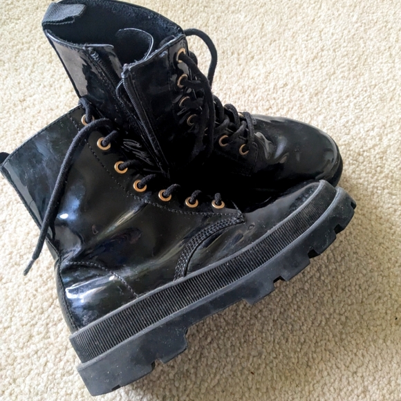 H&M | Shoes | Patten Leather Combat Boots | Poshmark